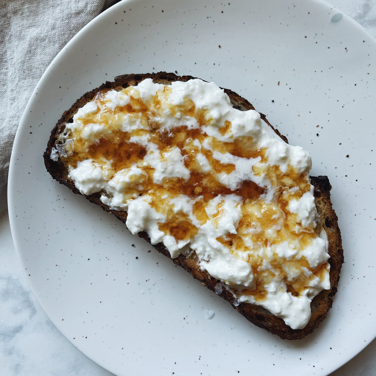 Stracciatella and Hot Honey on Multi Seed Toast– For The Love of Bread